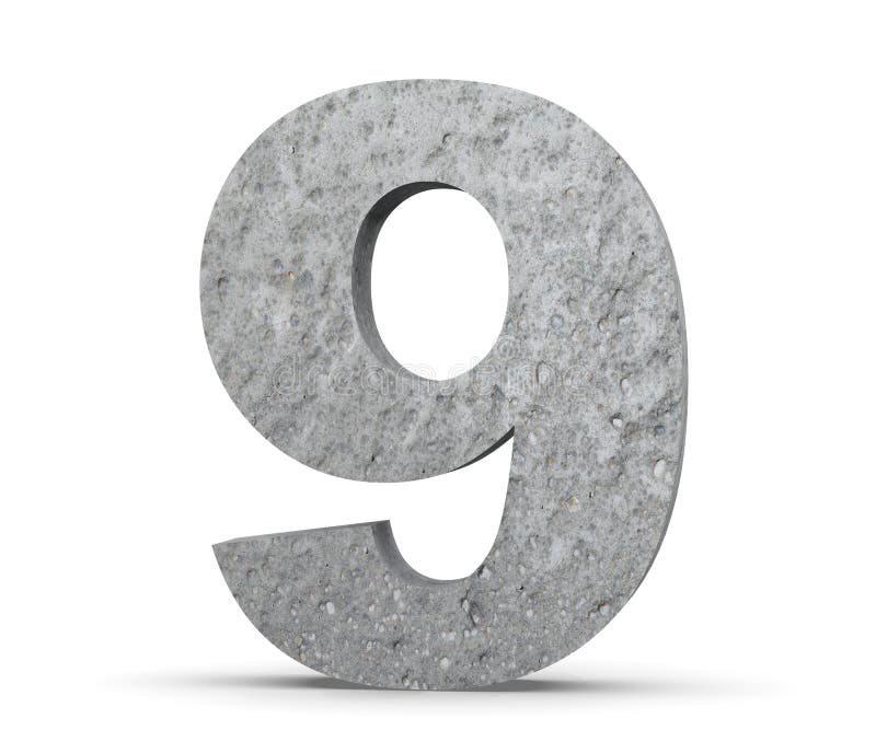 3D Rendering Concrete Number 9 Nine. 3D Render Illustration Stock ...