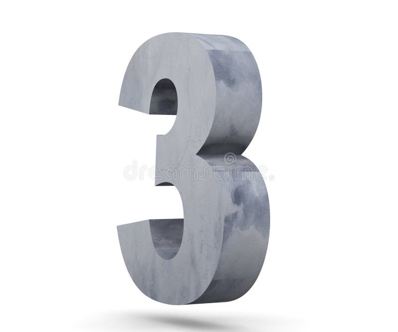 3D Rendering Concrete Number 3 Three. 3D Render Illustration Stock ...