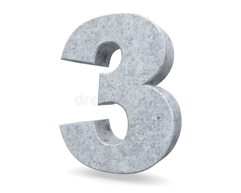 3D Rendering Concrete Number 3 Three. 3D Render Illustration. Stock ...