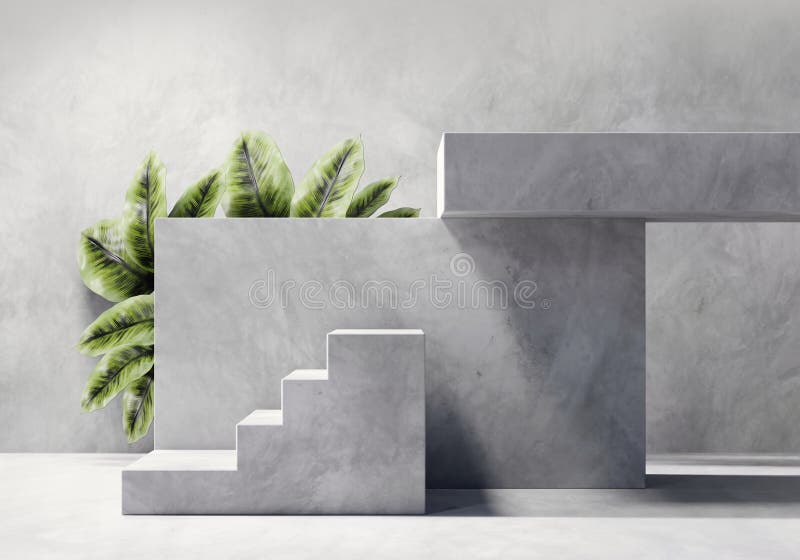 3D Rendering Concrete Platform Podium with Plant Product Presentation ...