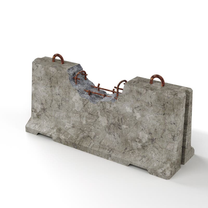 3D Render of a Concrete Stone Wall Barricade on the White Background ...