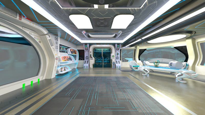 3D Rendering of the Conference Room in the Spaceship Stock Illustration ...