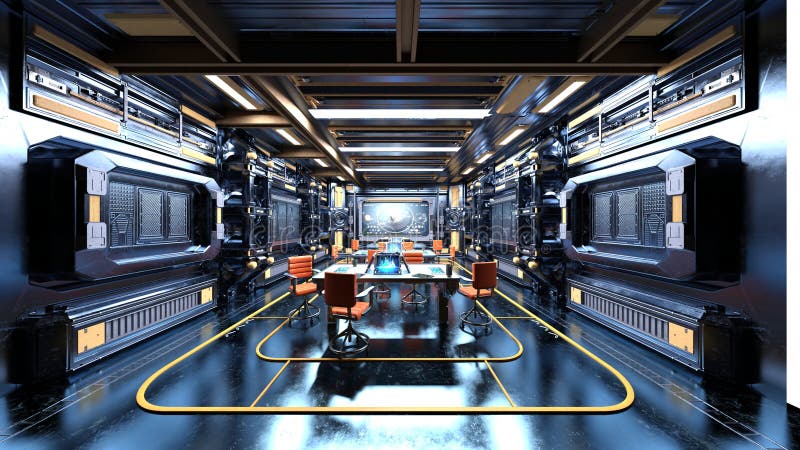 3D Rendering of the Conference Room in the Spaceship Stock Illustration ...