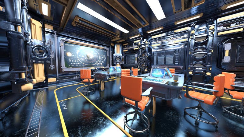 3D Rendering of the Conference Room in the Spaceship Stock Illustration ...