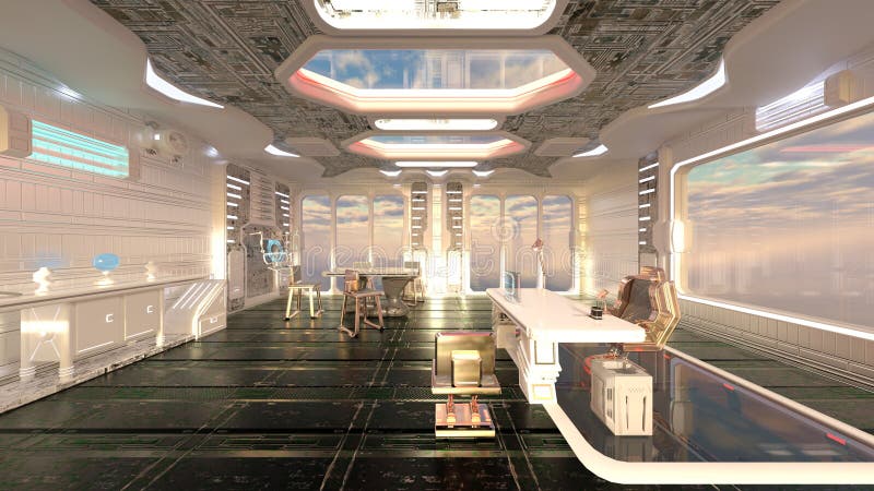 3D Rendering of the Conference Room in the Spaceship Stock Illustration ...