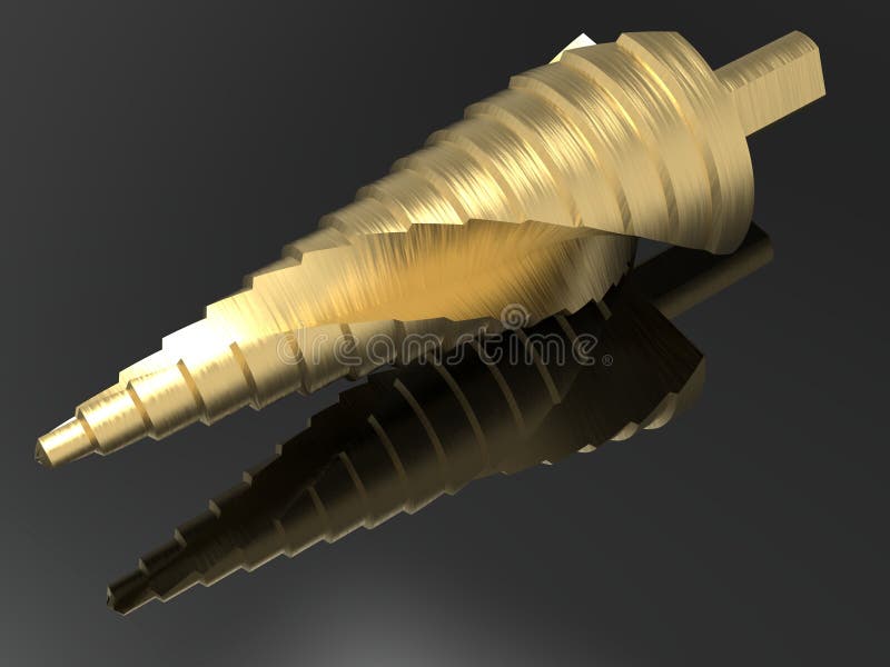 3D Rendering - Conical Golden Milling Tool Reflection Stock ...