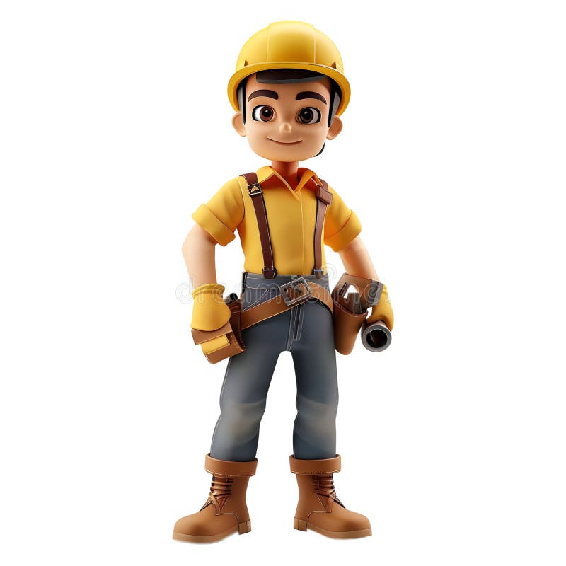 3D Rendering of a Construction Worker Standing with Equipment S on ...