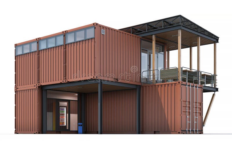 3d Rendering of Converted Old Shipping Container, Isolated Gray ...