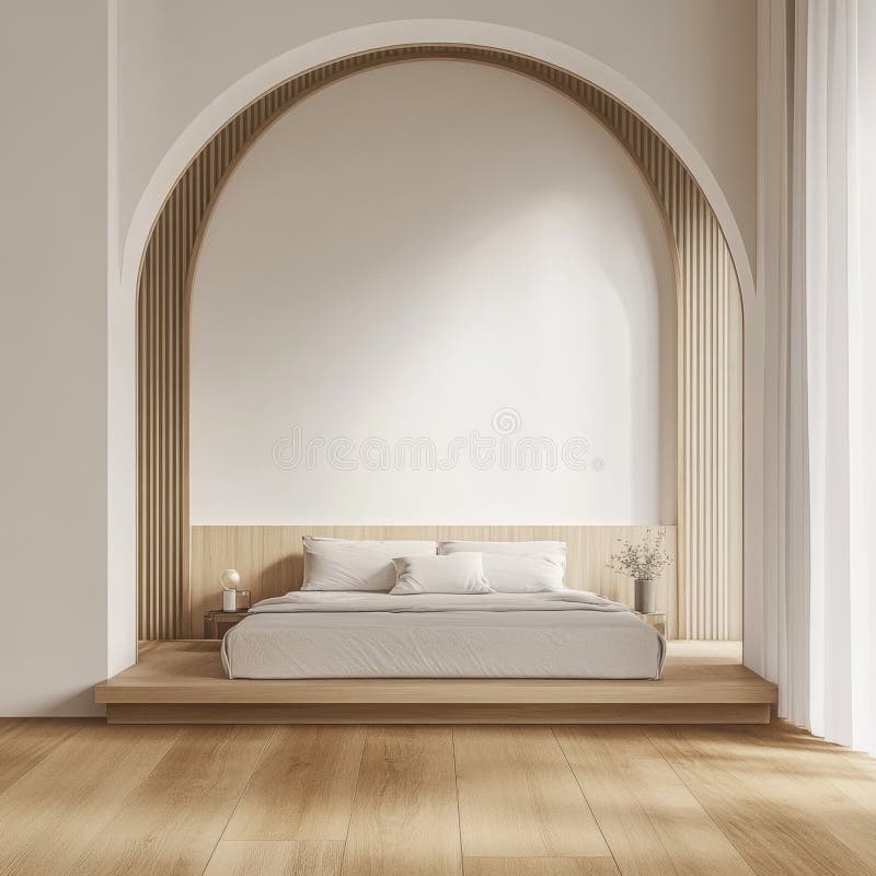 3D Rendering of a Contemporary Bedroom Interior with a White Arched ...