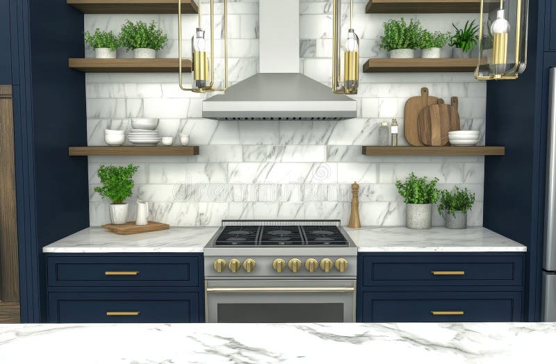 A 3D Rendering of a Contemporary Kitchen Interior in a High-end Mansion ...