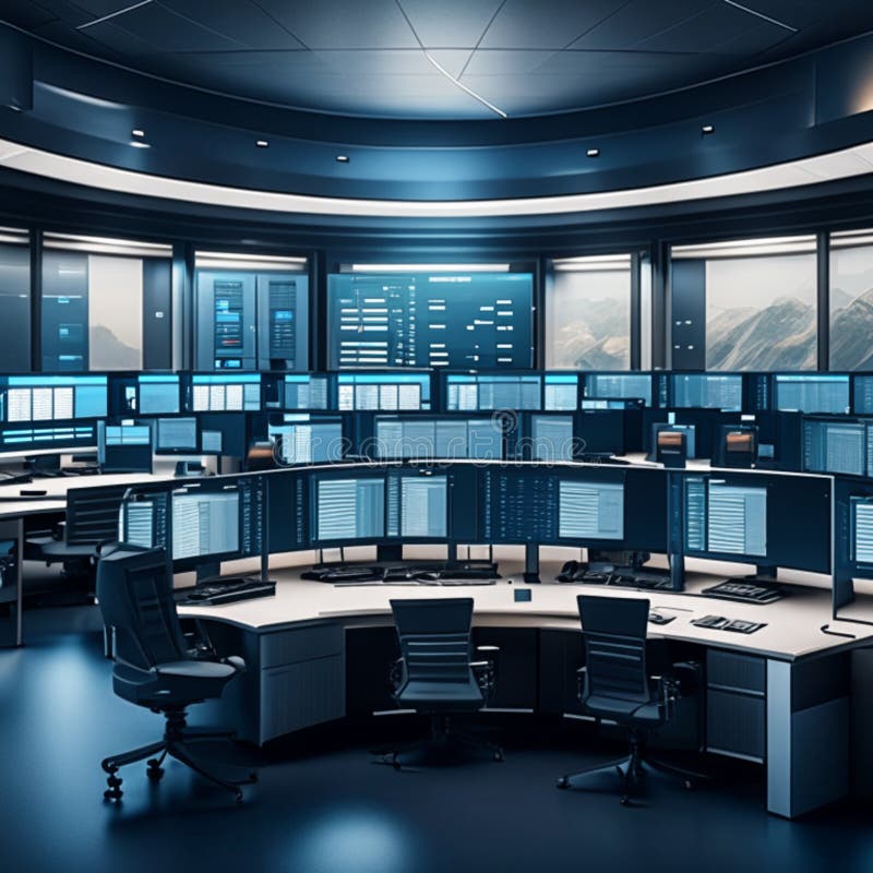 Control Room with Tv Set, Computer Monitors and Screens, Cartoon Vector ...