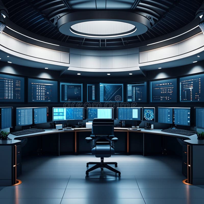 3D Rendering of a Control Room with a Lot of Monitors. Generative AI ...