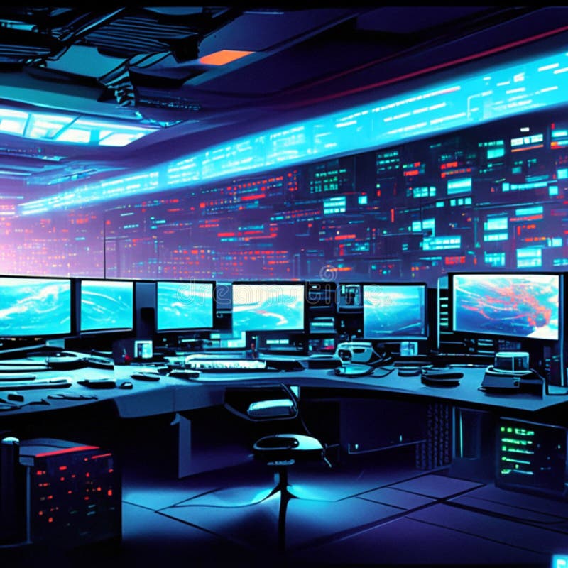 3D Rendering of the Control Room of a Modern Cyber Space Station ...