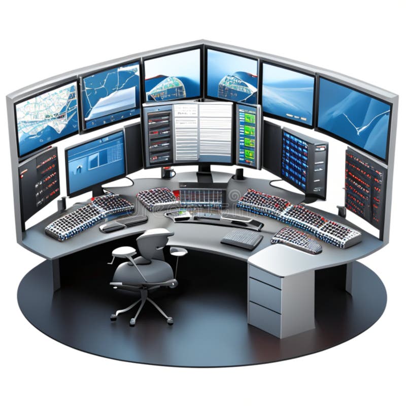 Control Room with Tv Set, Computer Monitors and Screens, Cartoon Vector ...