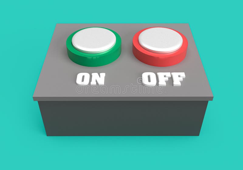 3d Rendering of Control Switch Box with Button on and OFF on Soft Blue ...