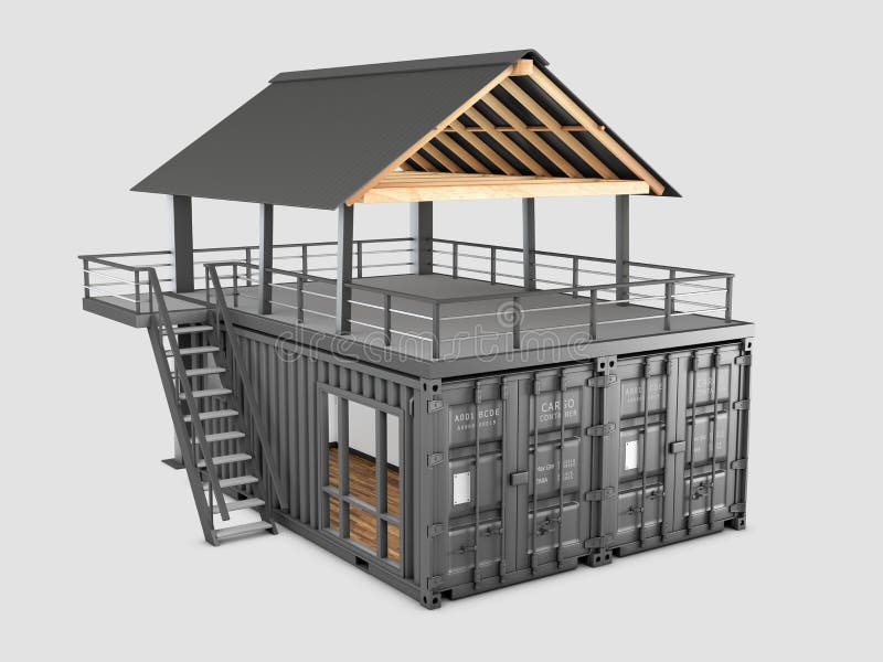 3d Rendering of Converted Old Shipping Container, Isolated Gray ...