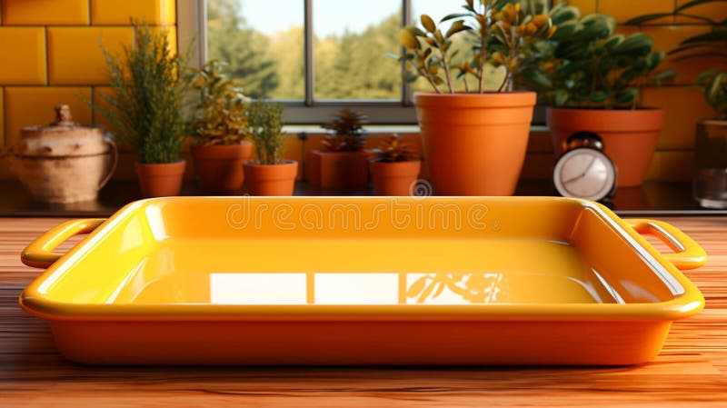 3d Rendering Cooking Tray on Yellow Stock Illustration - Illustration ...