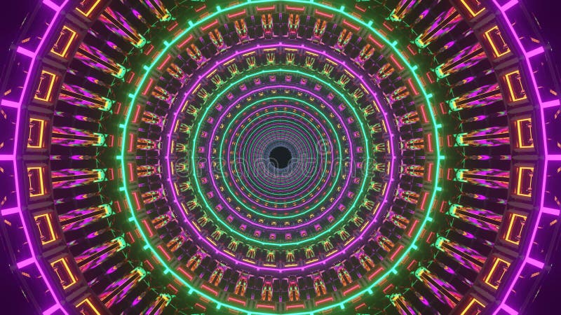 3D Rendering Cool Background with Circular Neon Laser Lights - Perfect ...