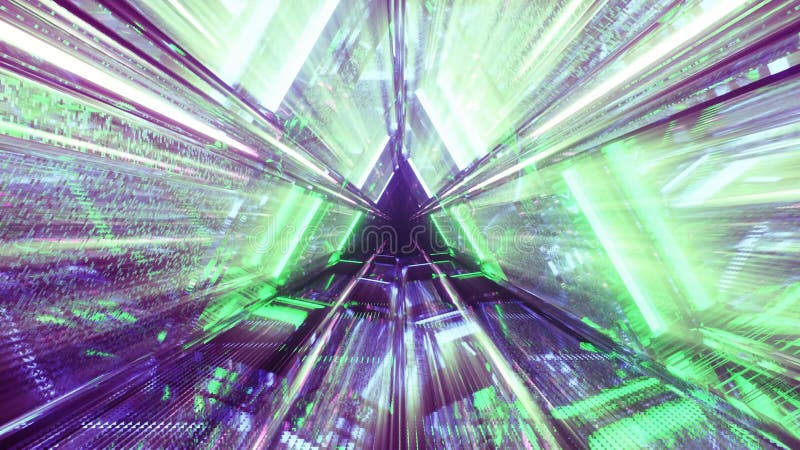 3D Rendering of Trippy Triangular Hallway Illustration in Dark Gold ...