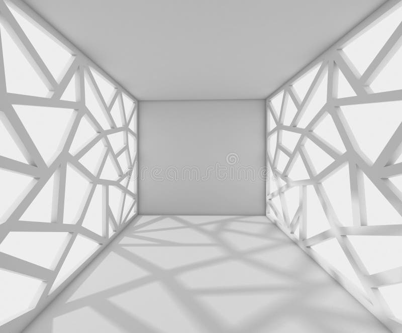 3D Rendering Corridor with Abstract Facades, Interior Illustration ...