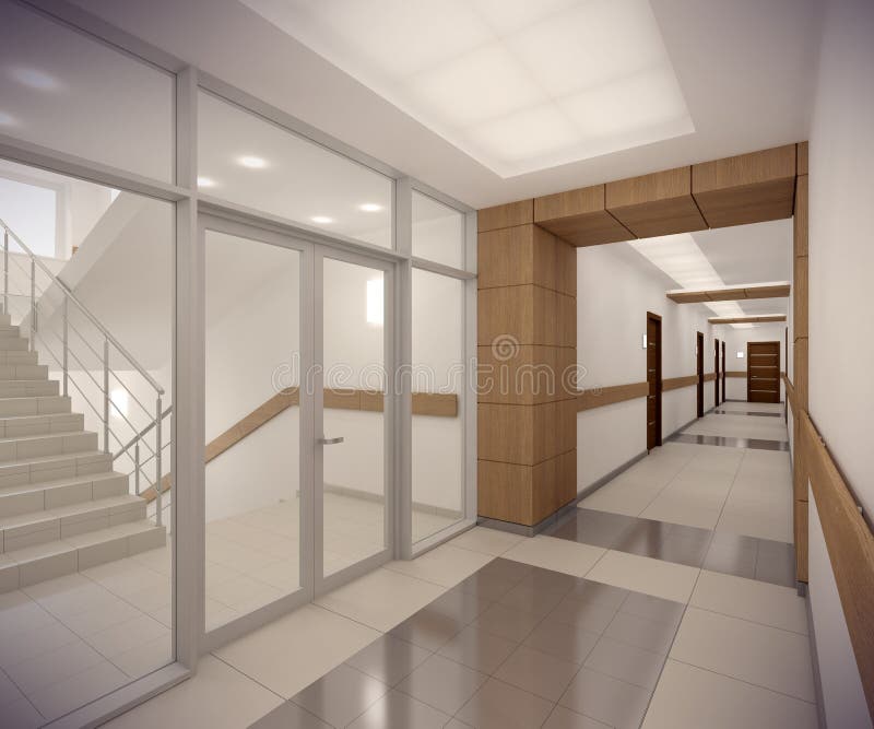 3D Rendering Corridor of Ofice Building Stock Illustration ...