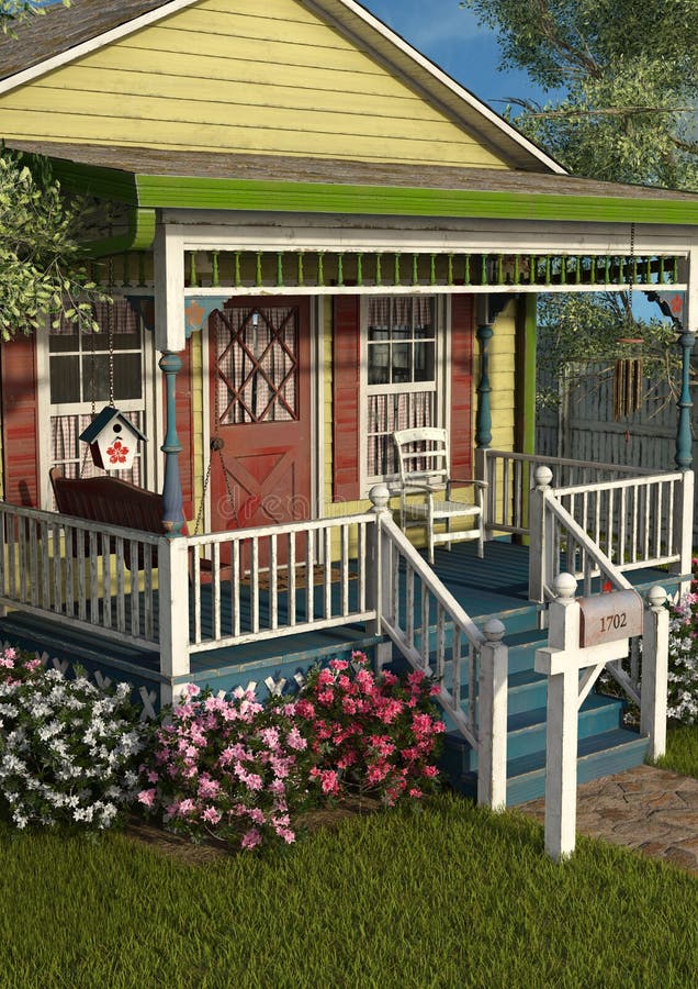3D Rendering Cottage Porch stock illustration. Illustration of estate ...