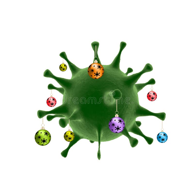 3D Rendering Covid-19 Virus Decorated with Colorful Christmas Flasks ...