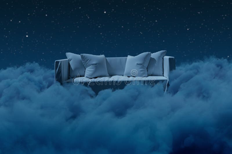 Cozy Sofa Over Fluffy Clouds at Night Stock Illustration - Illustration ...
