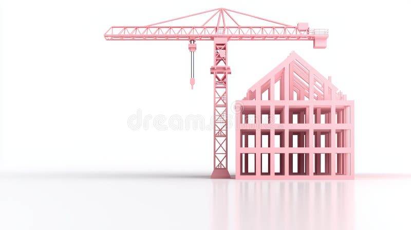 3D Rendering of Crane Icon Positioned Next To Under Construction House ...