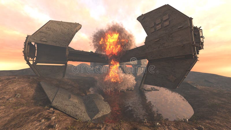 3D Rendering of a Crashed Spaceship Stock Illustration - Illustration ...