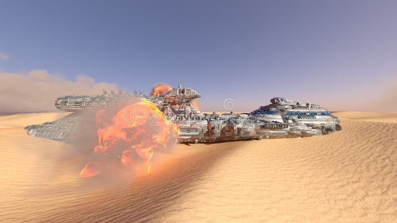 3D Rendering of a Crashed Spaceship Stock Illustration - Illustration ...