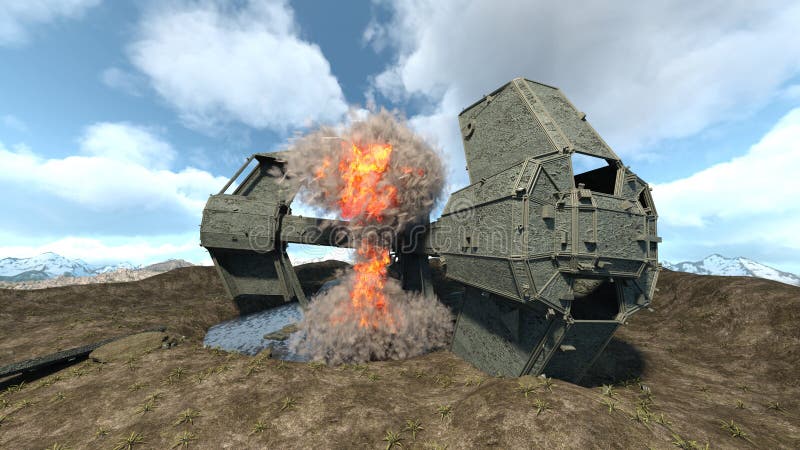 3D Rendering of a Crashed Spaceship Stock Illustration - Illustration ...