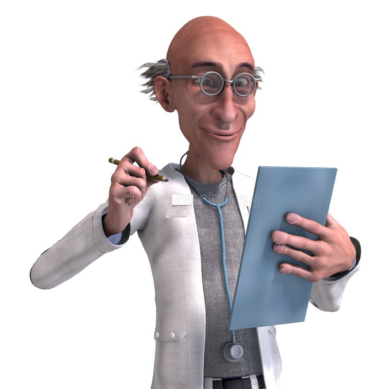 3D-illustration of a Cute and Funny Mad Scientist with Checklist Stock ...