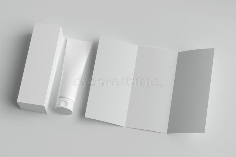 3d Rendering, Cream Packaging Template with Box and Flyer, Mockup for ...
