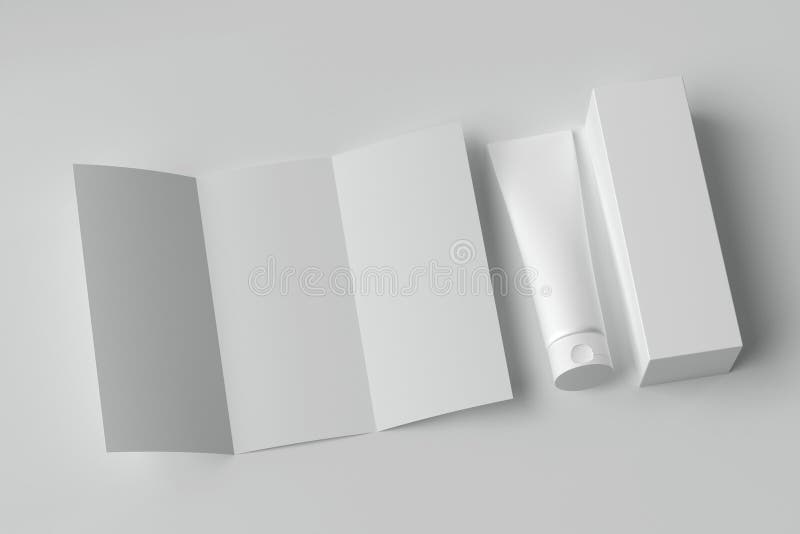3d Rendering, Cream Packaging Template with Box and Flyer, Mockup for ...