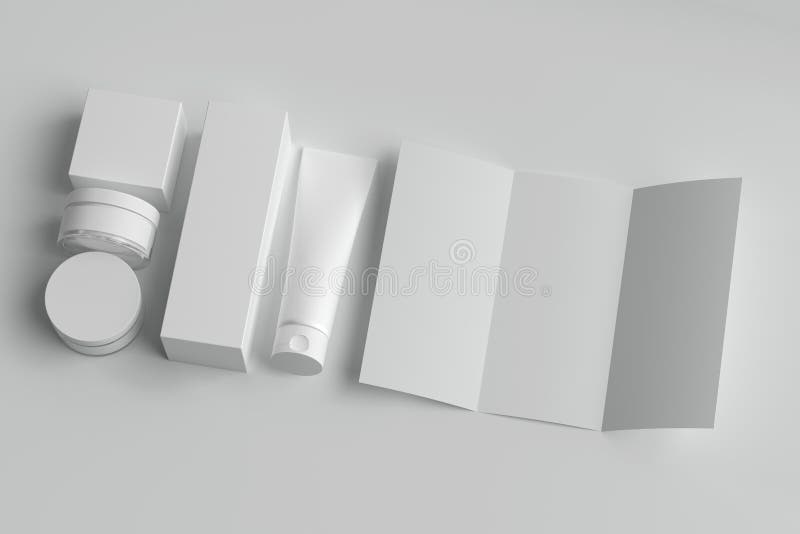 3d Rendering, Cream Packaging Template with Box and Flyer, Mockup for ...