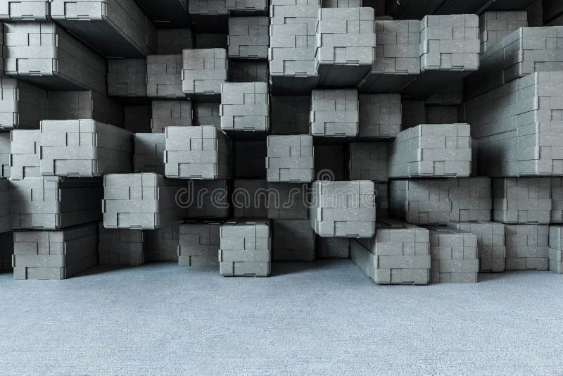 3d Rendering, Creative Cubes Wall with Floor Stock Illustration ...