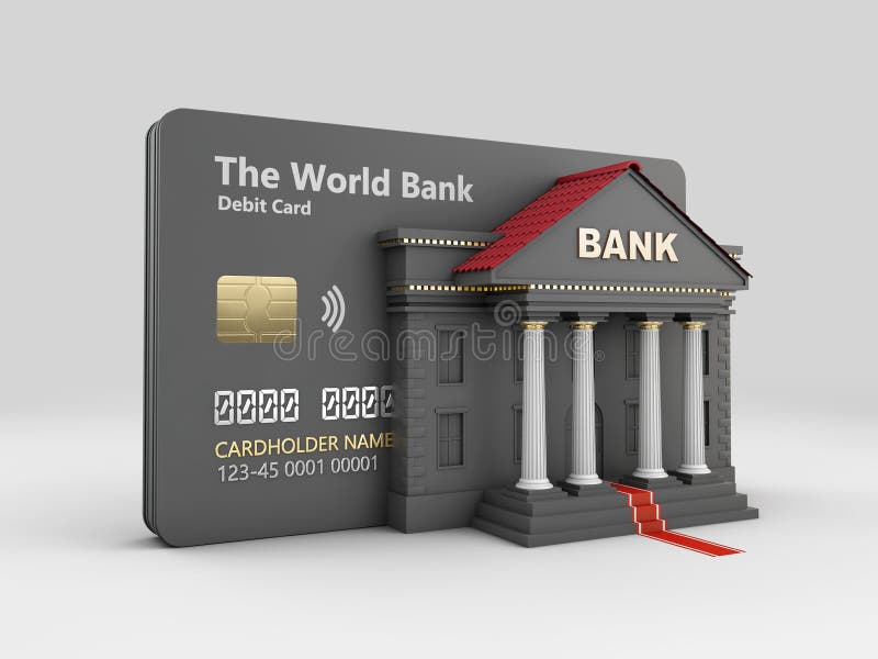 3d Rendering of Credit Card with Bank Building. Clipping Path Included ...