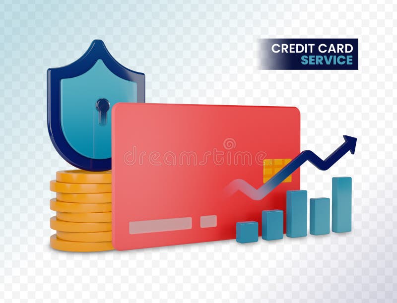 3d Rendering of Credit Card Service Illustration. Keyhole Shield with ...