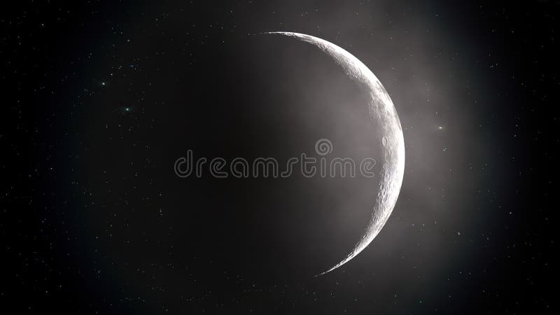 3d Rendering of Crescent Moon with Star Backgroud Stock Illustration ...