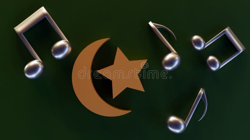 A Crescent Moon and a Star with Musical Notes Stock Illustration ...