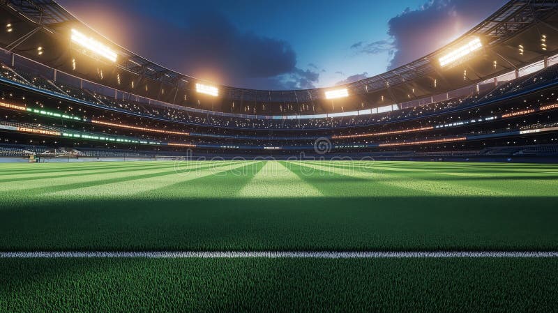 3D Rendering of Cricket Field at Night with Stadium Lights on, Part of ...