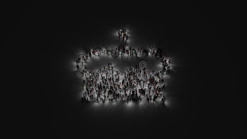 3d Rendering of Crowd of People with Flashlight in Shape of Symbol of ...