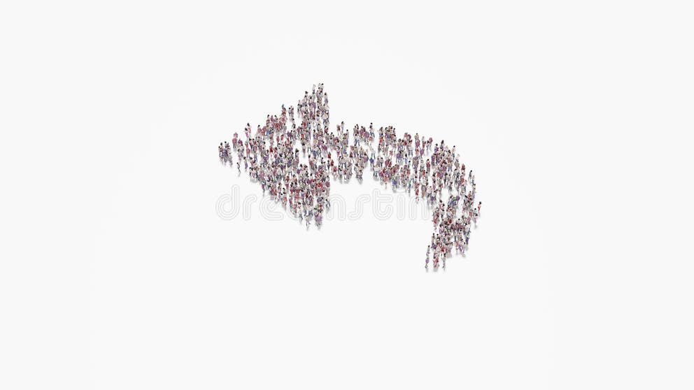 3d Rendering of Crowd of People in Shape of Symbol of Reply on White ...