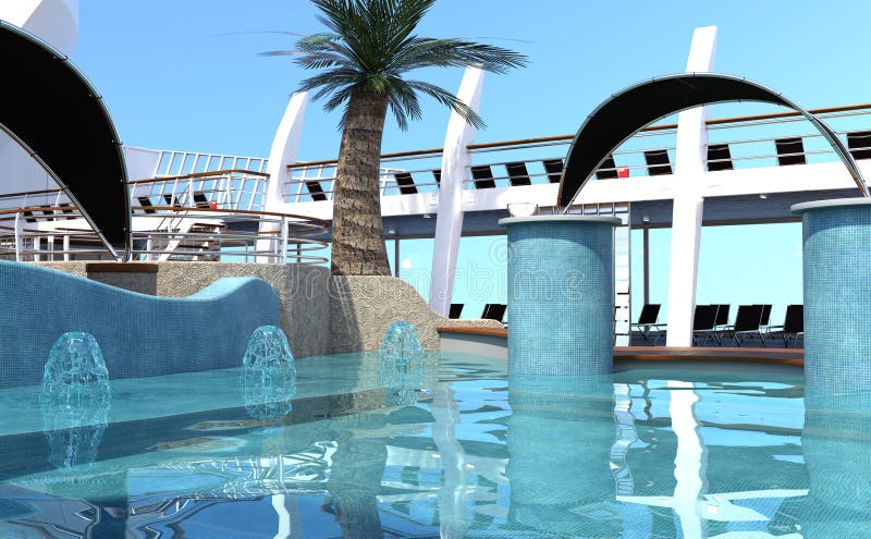 3D Rendering Cruise Ship Pool Deck Stock Illustration - Illustration of ...