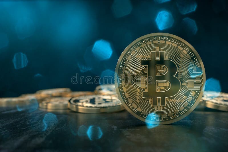 3D Rendering from a Crypto Currency Coin with Bluish Lens Flares Stock ...