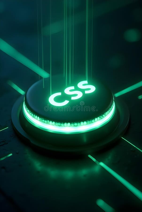 A 3D Rendering of a "CSS" Button with a Bright Green Glow, Emitting ...