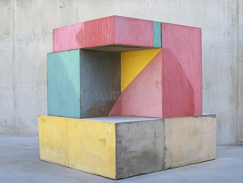 3d Rendering of a Cube in Front of a Concrete Wall. Stock Illustration ...