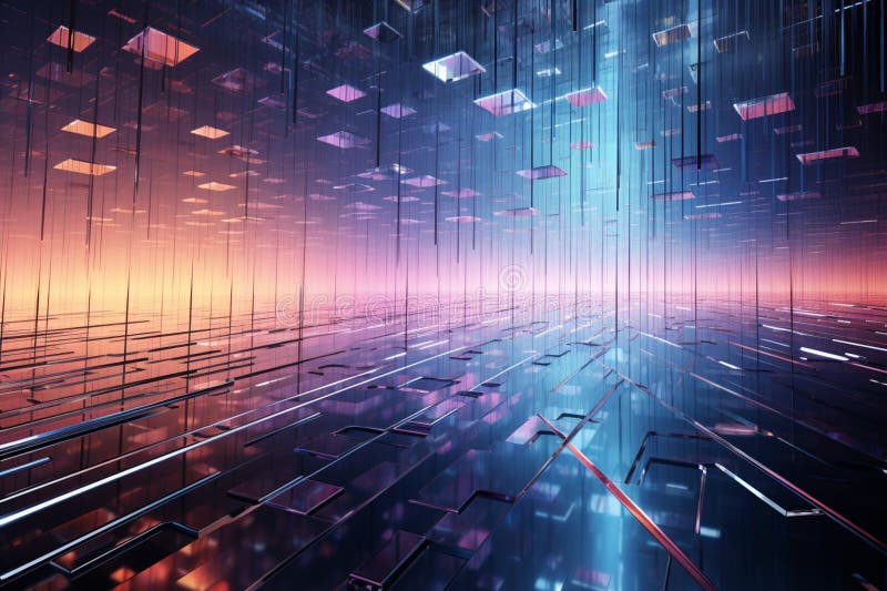 3d Rendering Cube And Grid Space Futuristic Visual Abstraction Stock