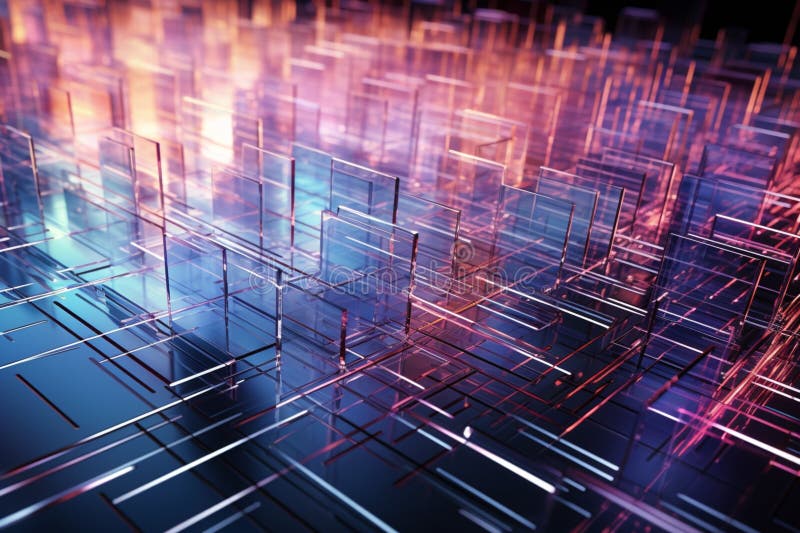 3d Rendering Cube And Grid Space Futuristic Visual Abstraction Stock Illustration